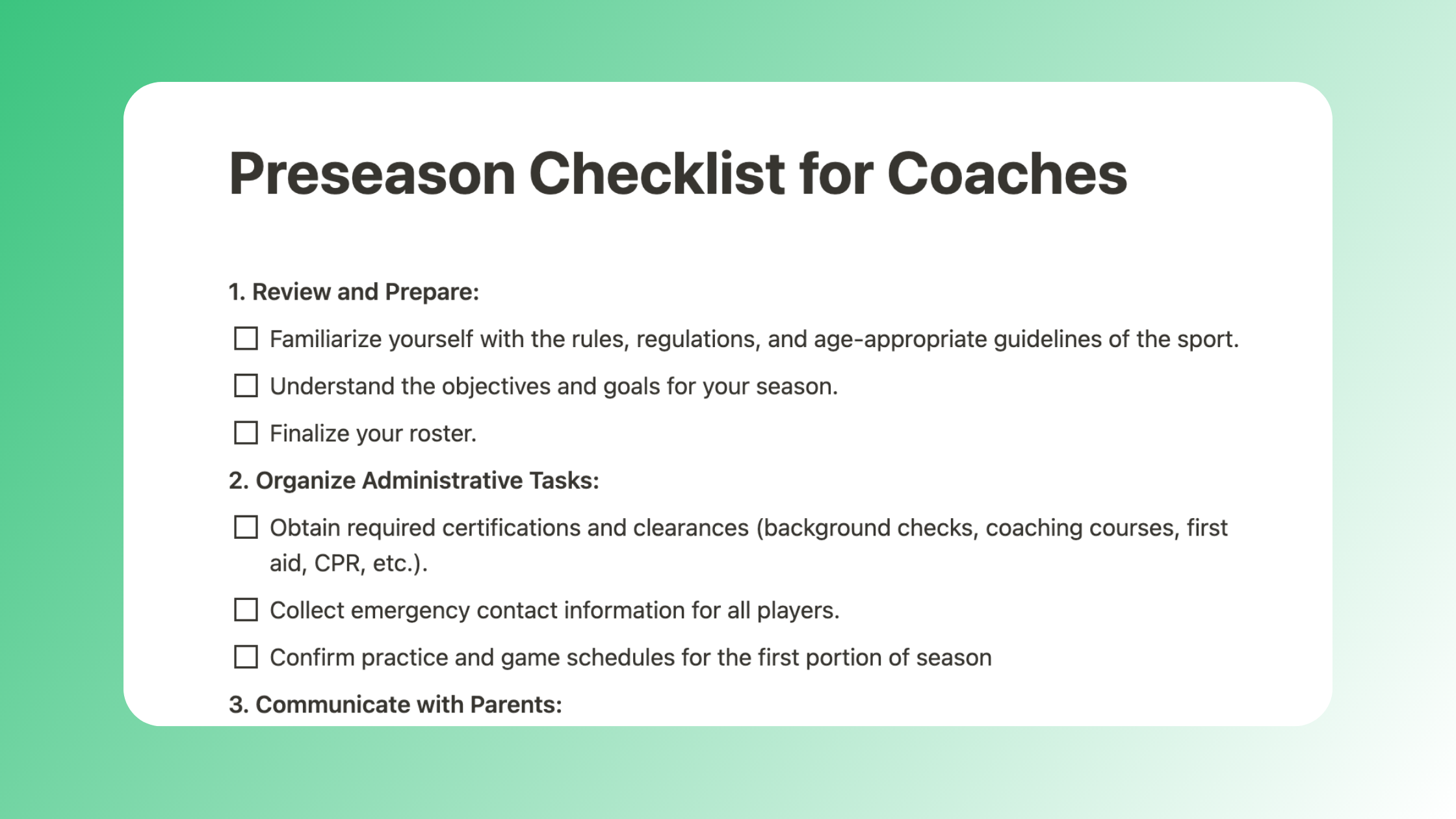 The Youth Sports Coaches' Preseason Checklist